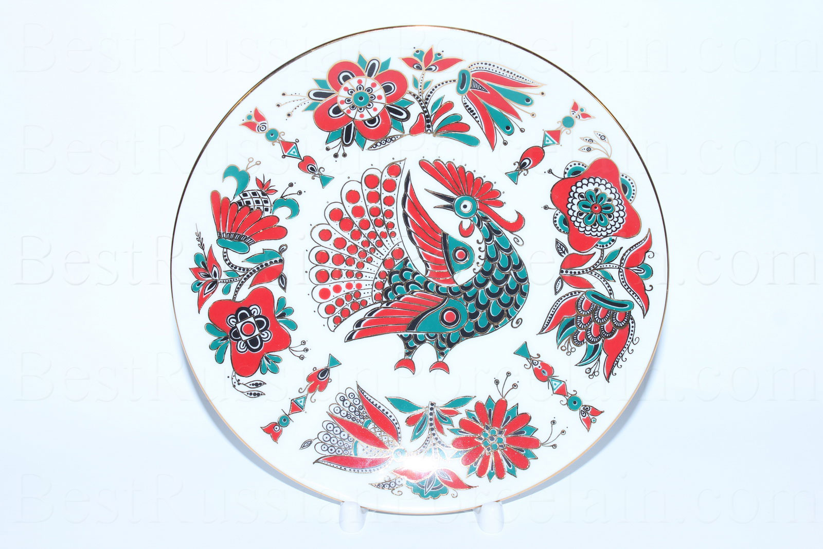 Buy Decorative plate pic. Red Bird (Rooster) | BestRussianPorcelain.com